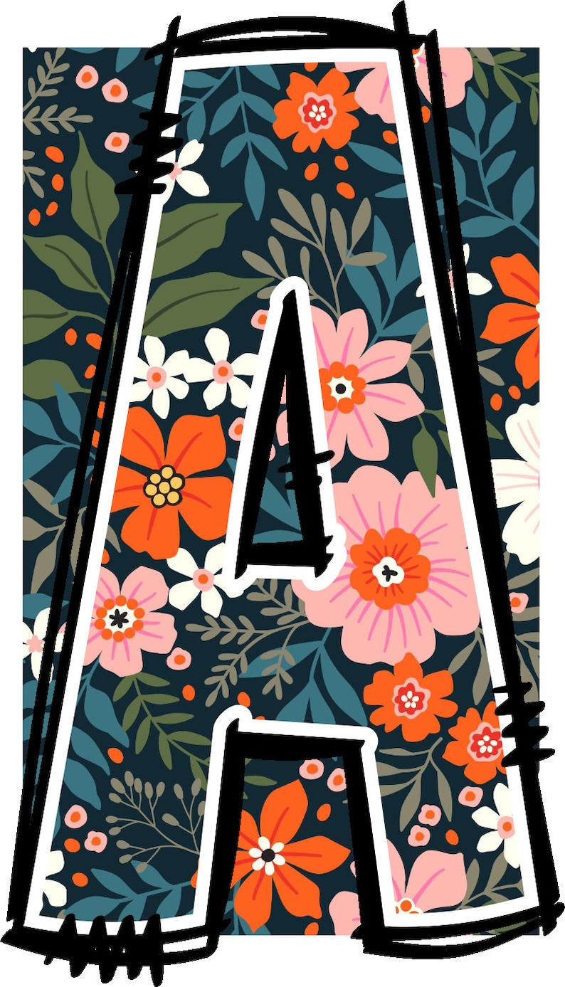 Retro Flower Alphabet Doodle Font Letters Floral Numbers PNG - Etsy