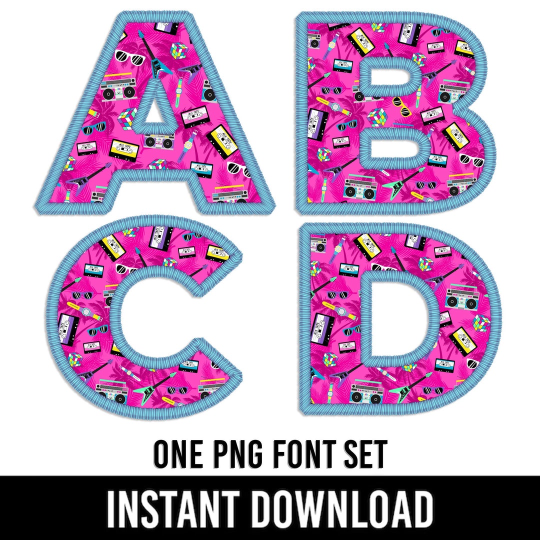 80s Alphabet, 90s Font, PNG, Glitter, 1980s Letters, Retro Alpha ...