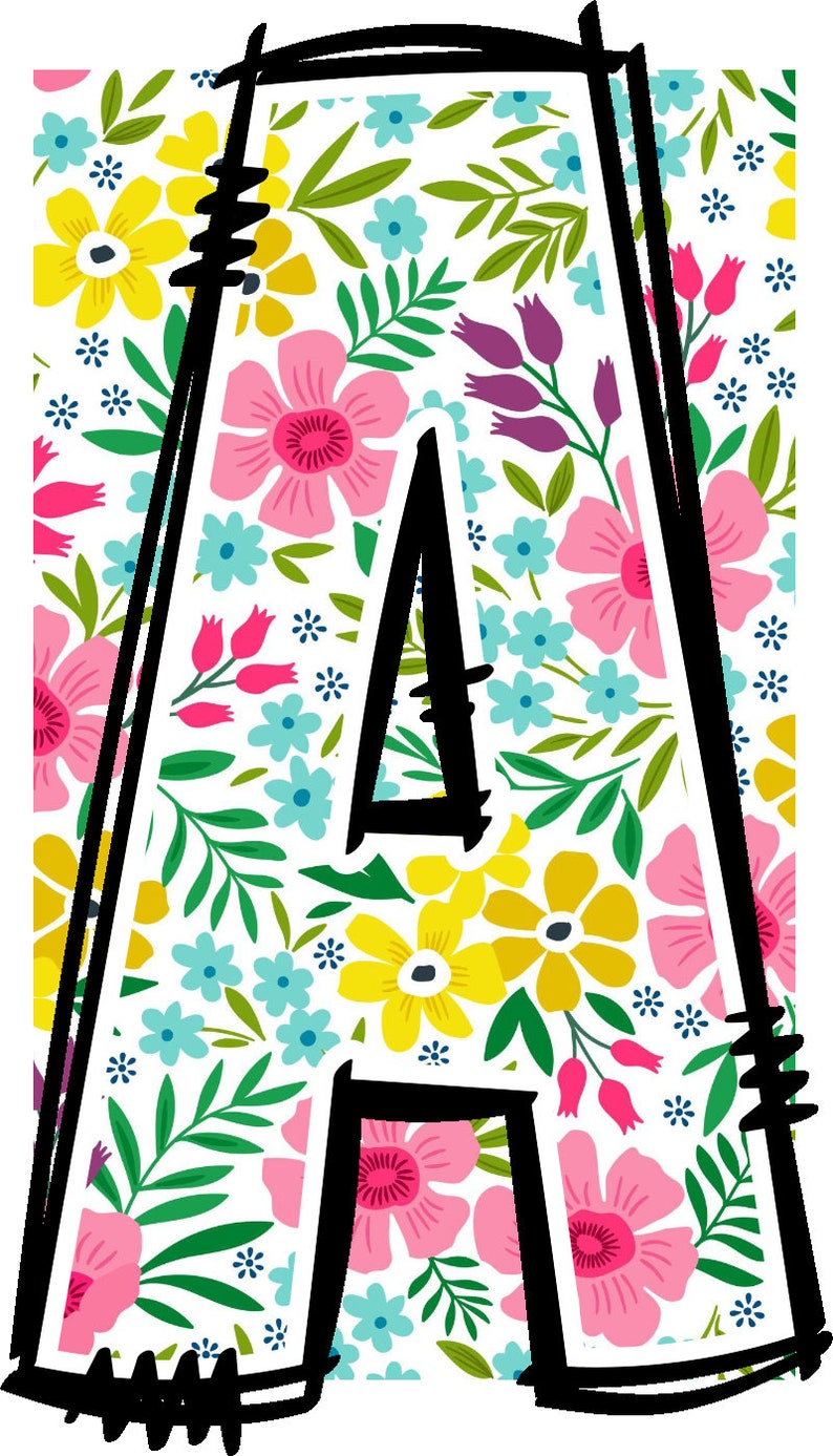 Retro Flower Alphabet Doodle Font Letters Floral Numbers PNG Font ...