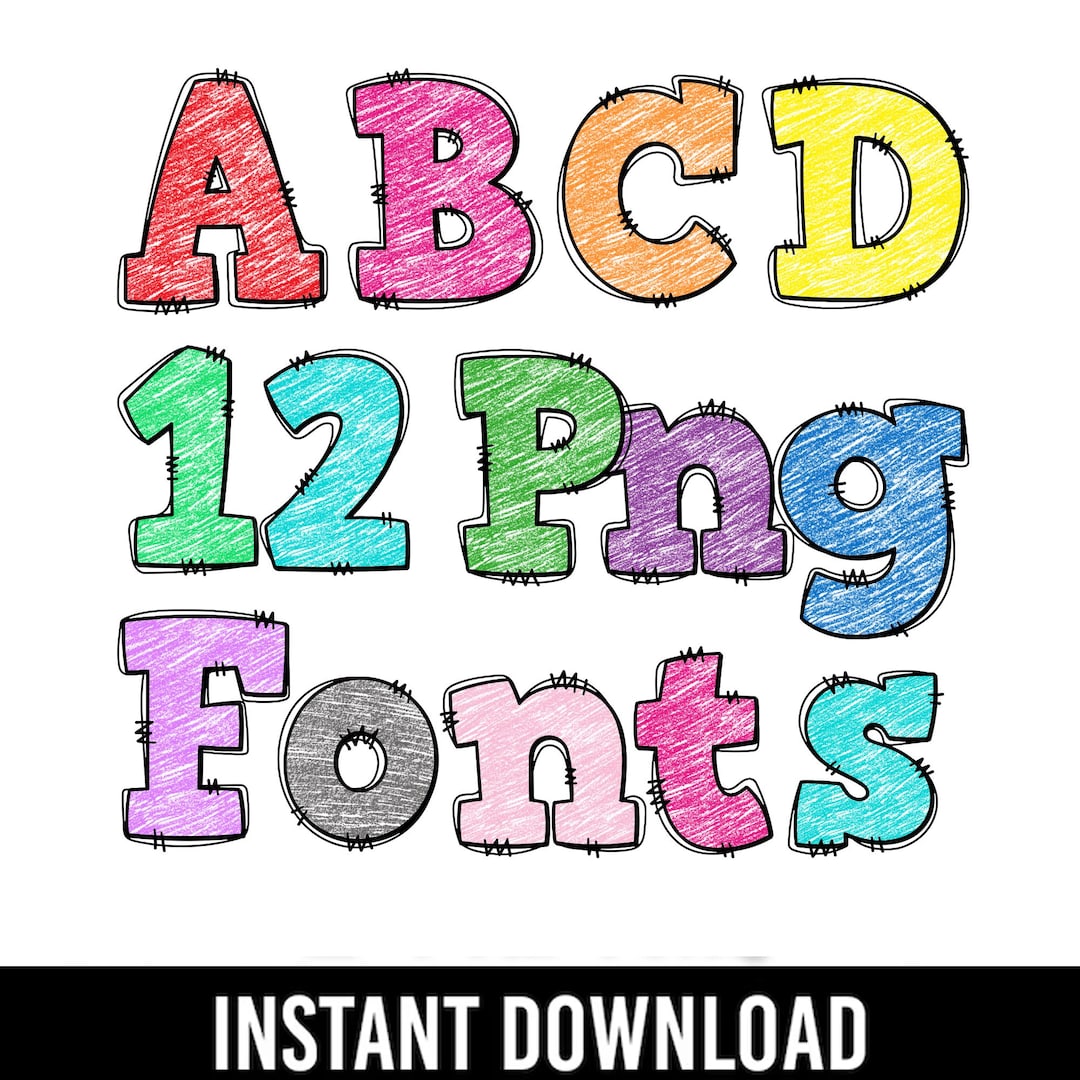 12 Crayon Alphabet Set, PNG, Doodle Font, Classroom Letters, School ...
