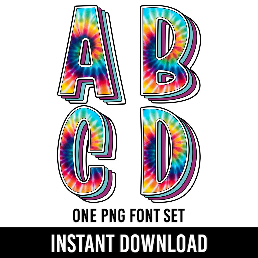Tie Dye Alphabet, Retro Letters, PNG File, Sublimation, Tie Dye ...