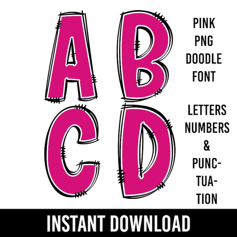 Pink Doodle Alphabet, PNG Bulletin Board Letters, Classroom Decor ...