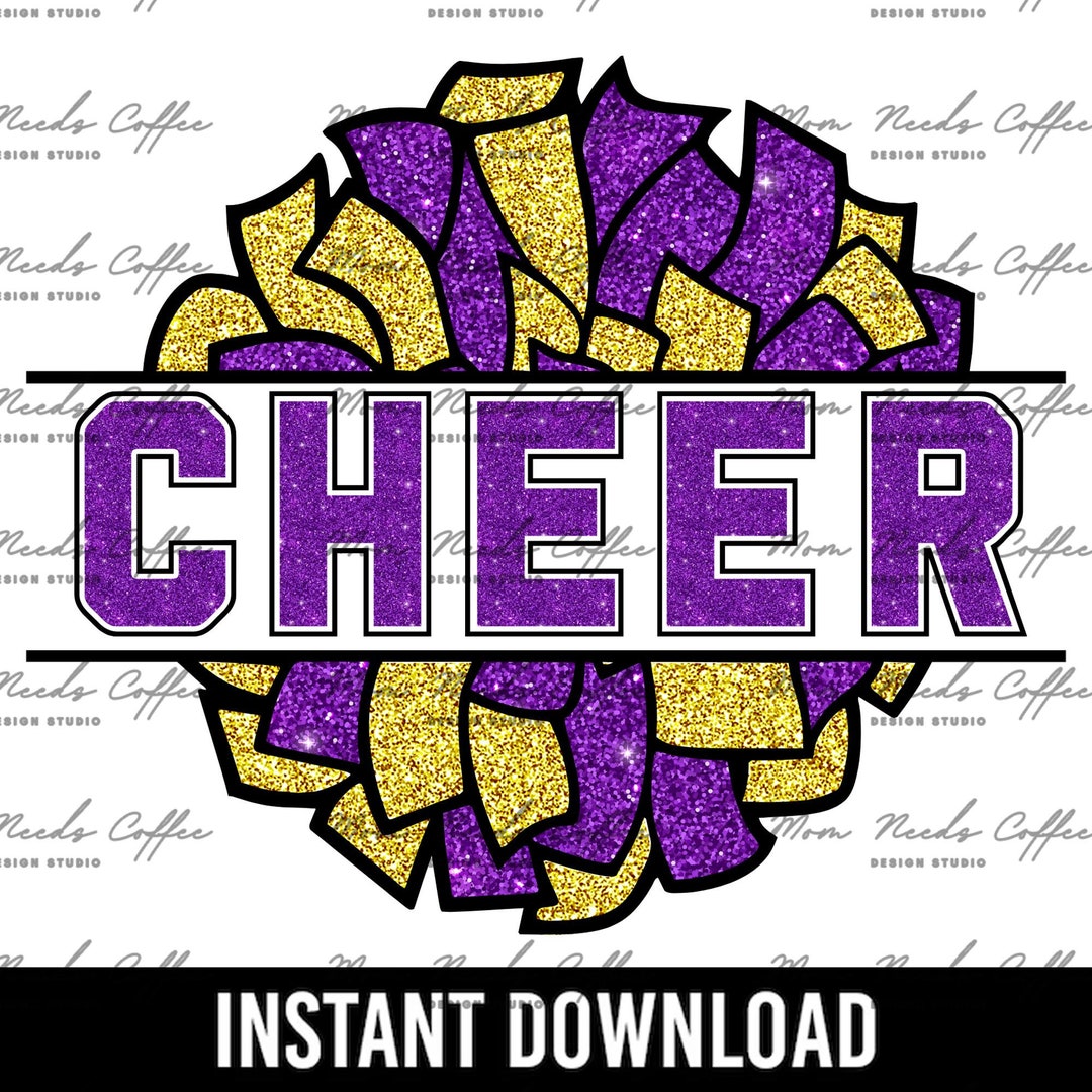 Cheer Purple and Gold Pom Pom Clipart, Gameday Sublimation, Cut and ...