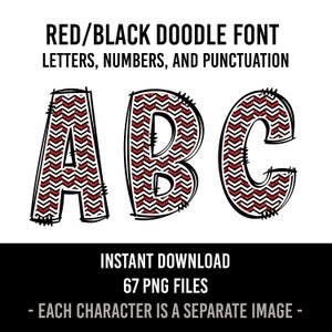 Red and Black Alphabet Herringbone Doodle Font Letters Tartan Numbers ...