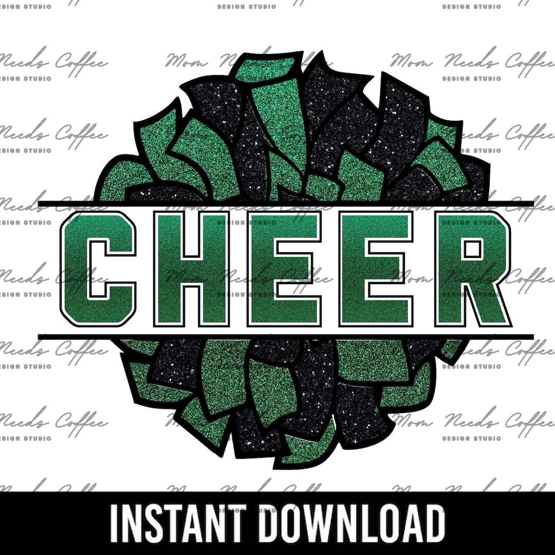 Cheer Green and Black Pom Pom Clipart, Gameday Sublimation, Cut and ...