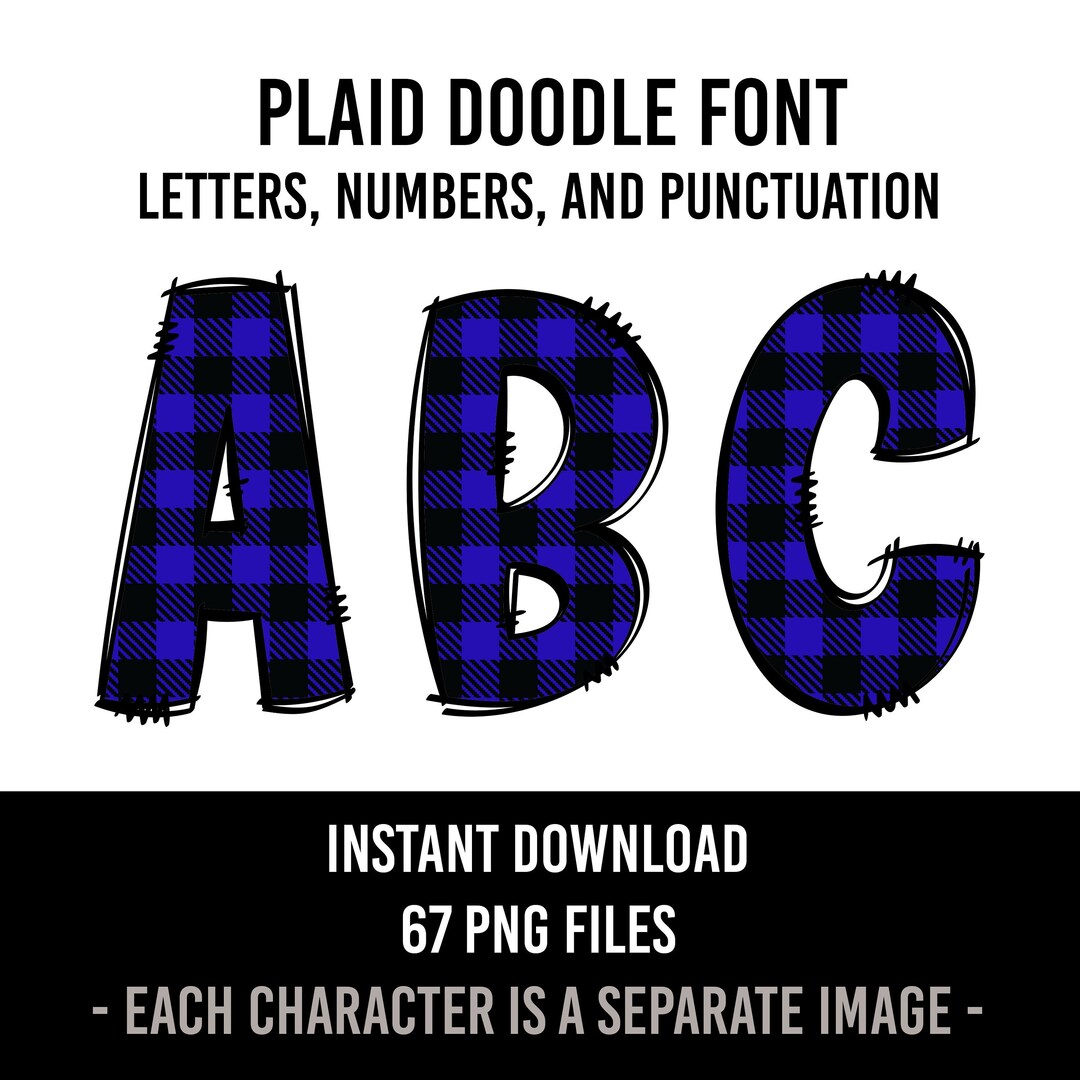 Blue Plaid Print Alphabet Doodle Font Letters Buffalo Plaid Print ...