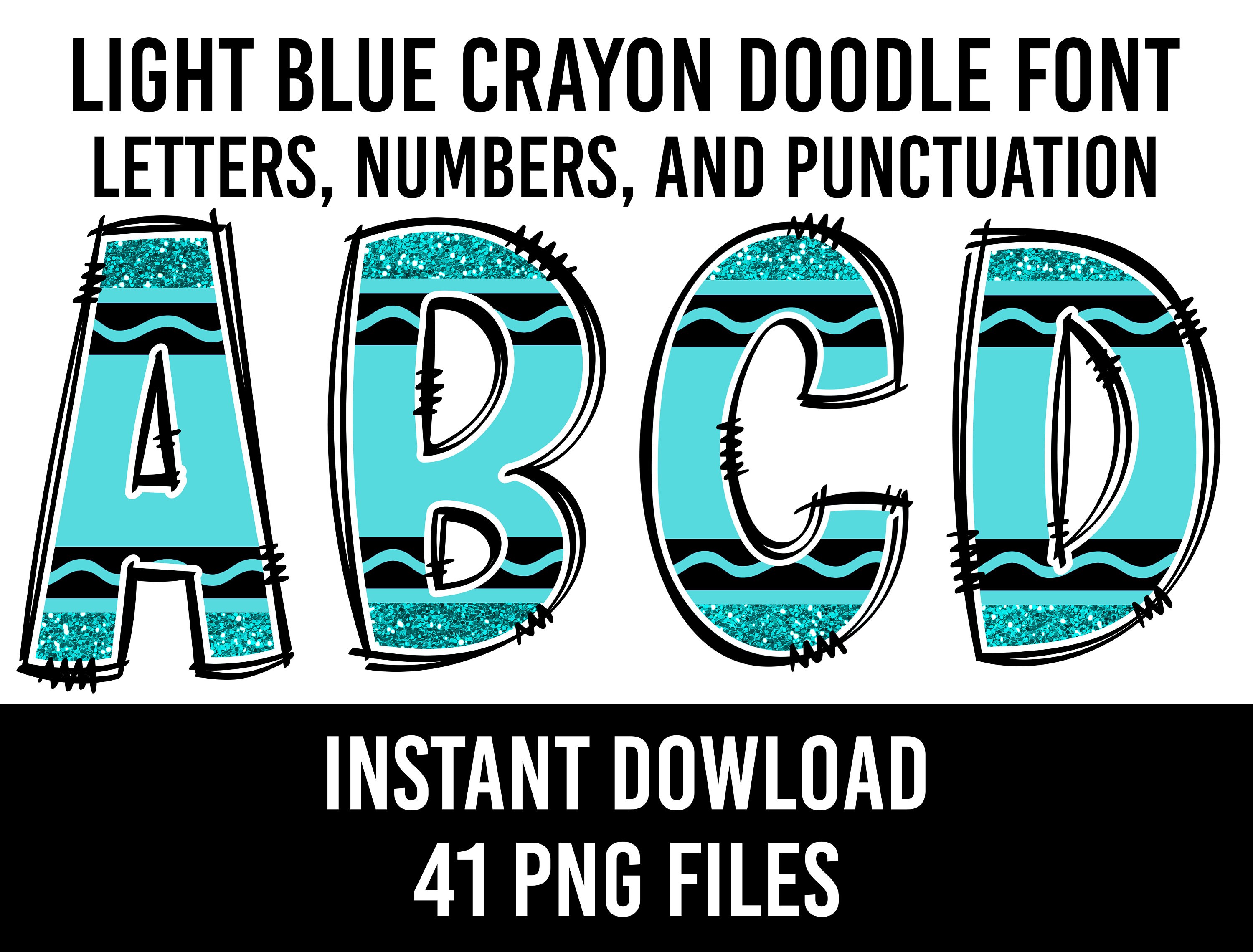 Light Blue Crayon Alphabet Doodle Font Letters Crayons Classroom Decor ...