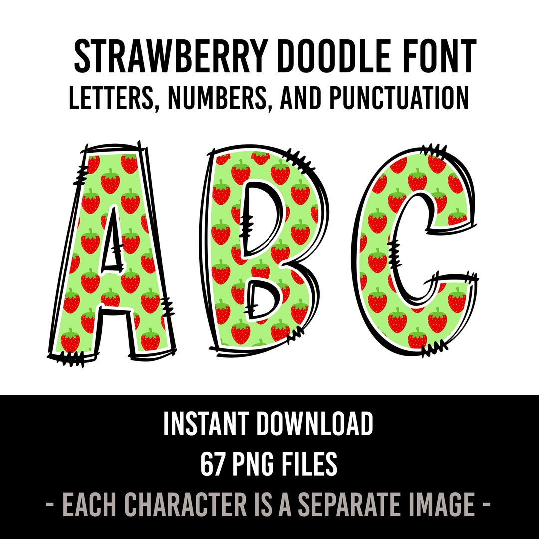 Strawberry Alphabet Doodle Font Letters Summer Numbers PNG Font ...