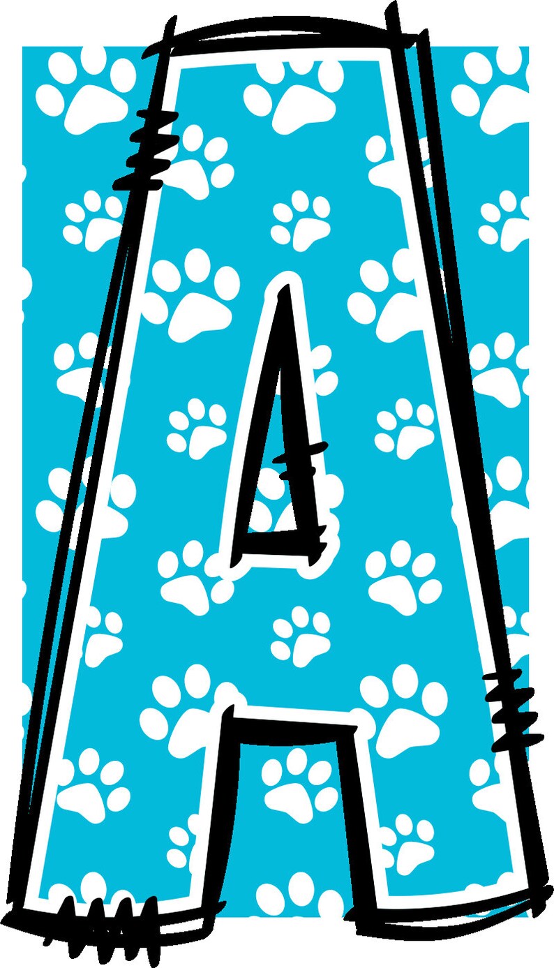 Paw Print Alphabet, Dog Doodle Font, Paw Print Background, Dog Letters ...