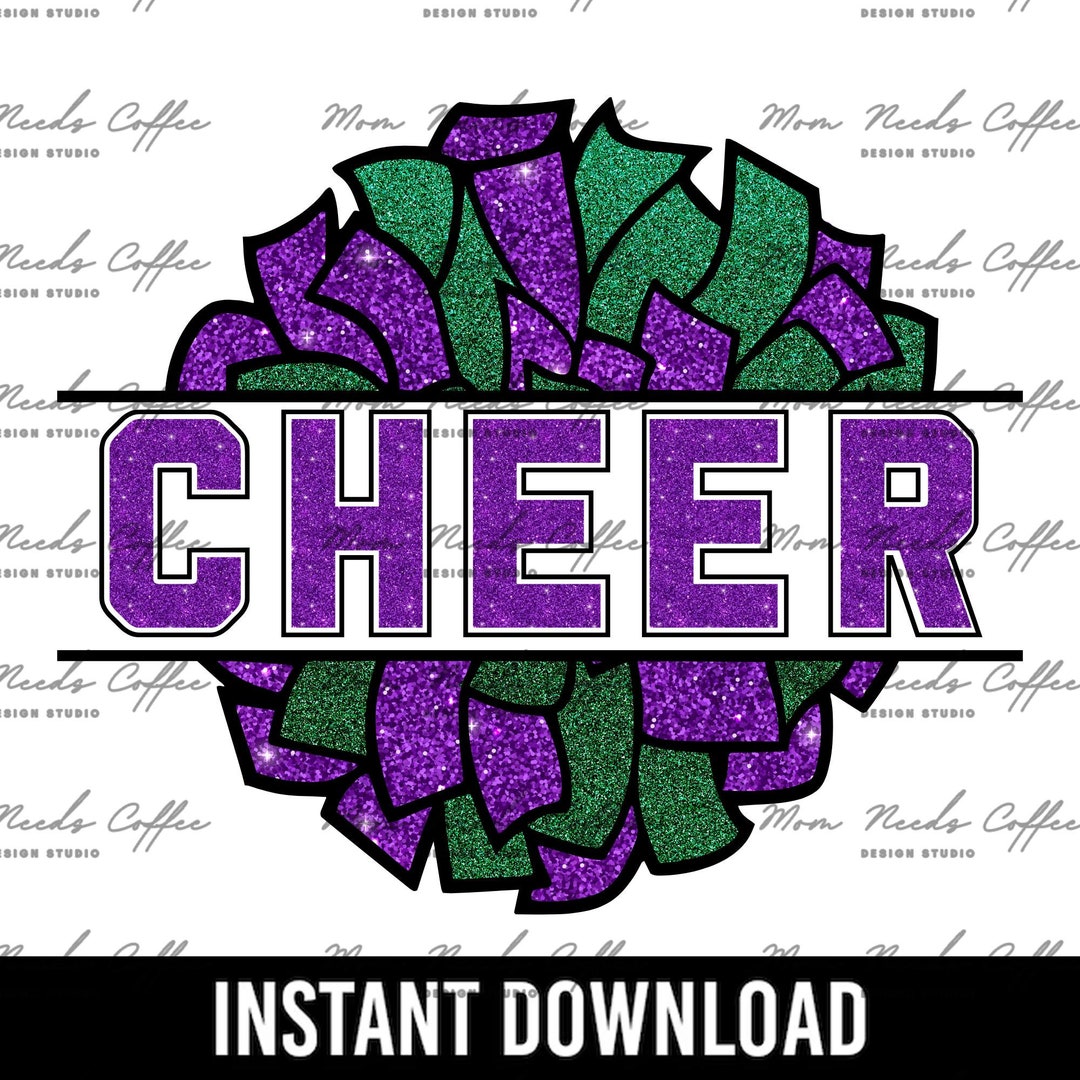 Cheer Green and Purple Pom Pom Clipart, Gameday Sublimation, Cut and ...