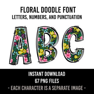 Retro Flower Alphabet Doodle Font Letters Floral Numbers PNG Font ...
