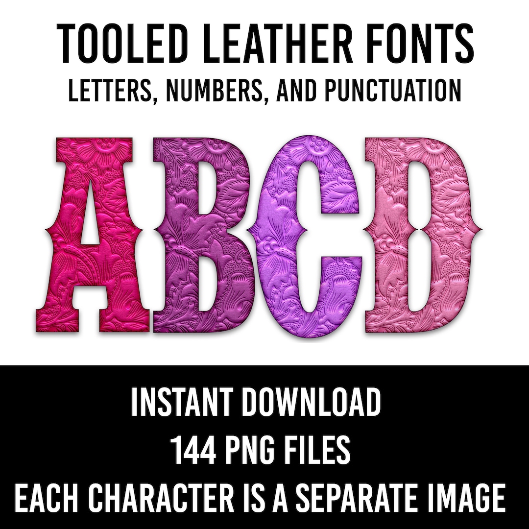 Tooled Leather Alphabets Doodle Font Letters Western Numbers PNG Font ...