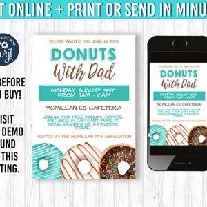 Donuts With Dad Invitation, 5x7, PTA Event Flyer, Donuts With Dudes ...