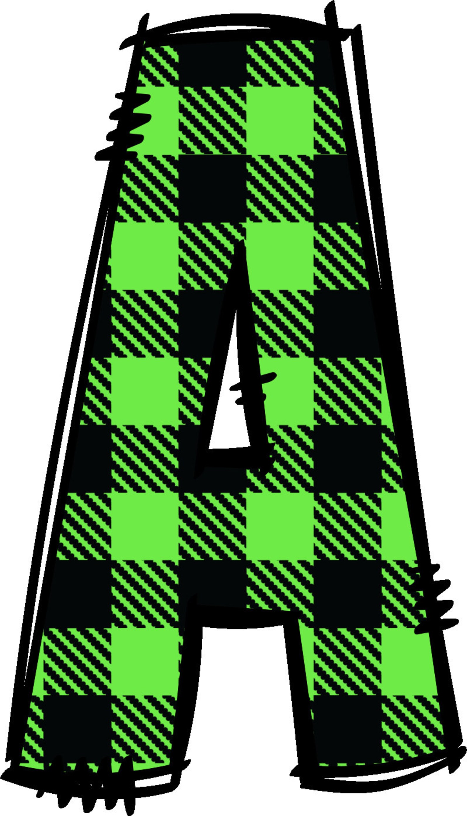 Neon Green Plaid Print Alphabet Doodle Font Letters Buffalo Plaid Print ...