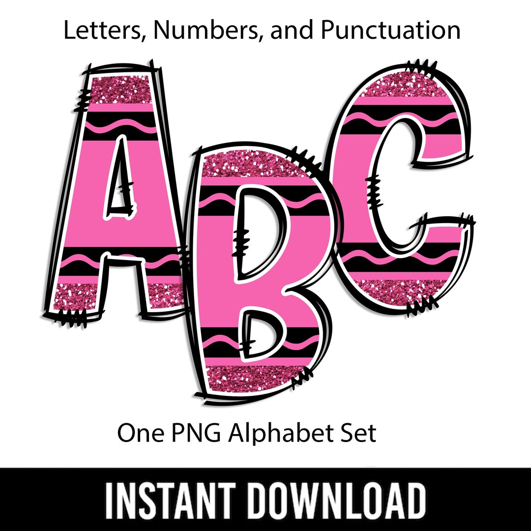 Pink Crayon Alphabet Doodle Font Letters Crayons Numbers PNG Crayon ...