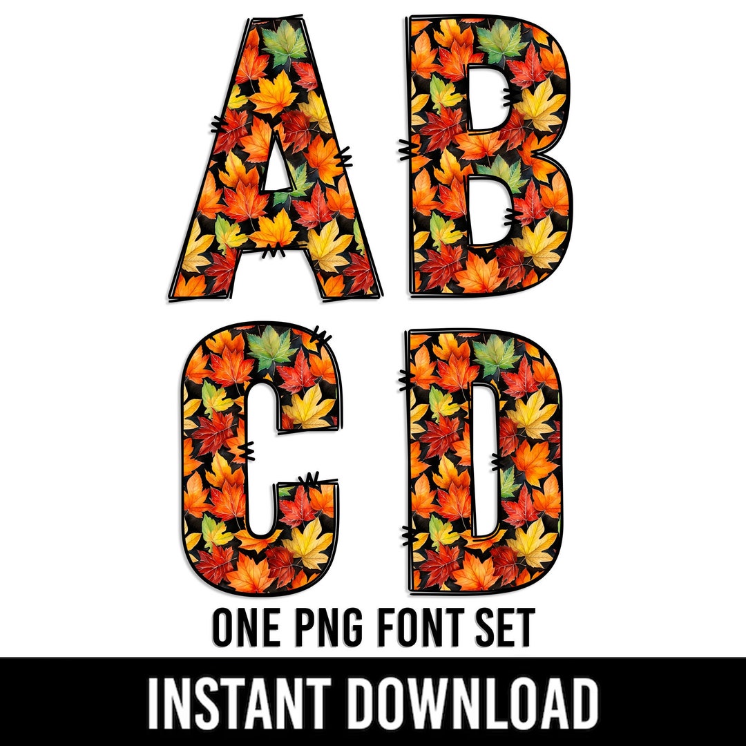 Fall Alphabet, Leaves Font, PNG, Autumn Letters, Doodle Font, Red ...