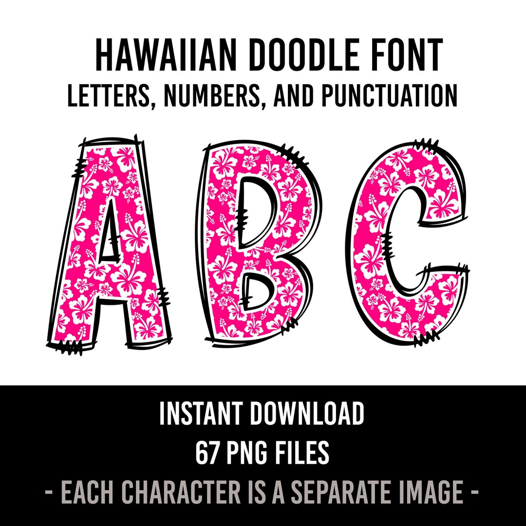 Hawaiian Alphabet Tropical Doodle Font Letters Summer Numbers PNG Font ...