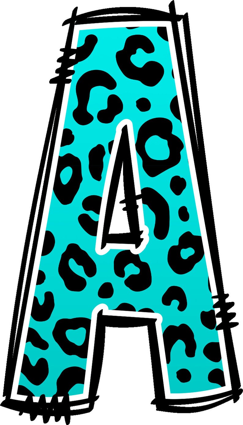 Turquoise Leopard Print Alphabet Doodle Font Letters Numbers - Etsy