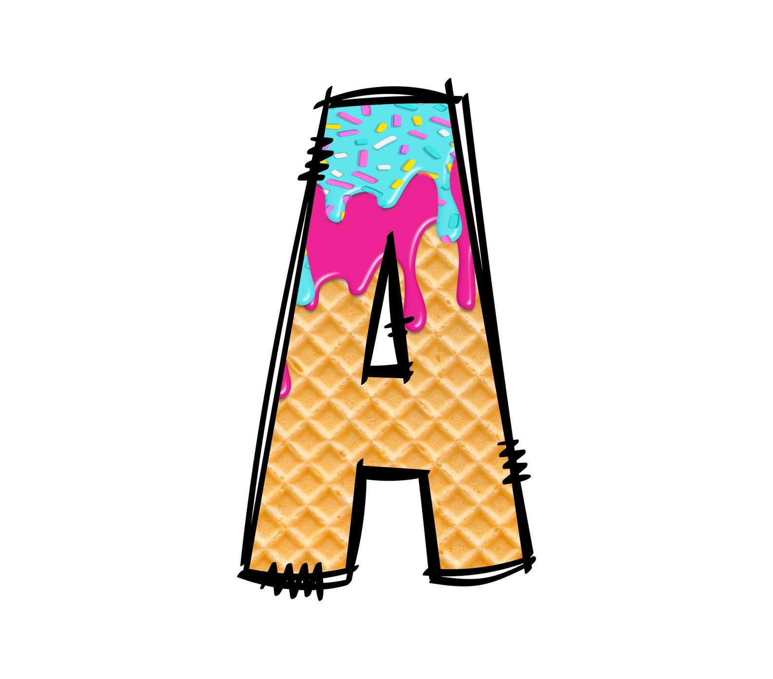 Ice Cream Drip PNG Alphabet, Pink & Blue Doodle Font (digital Download ...
