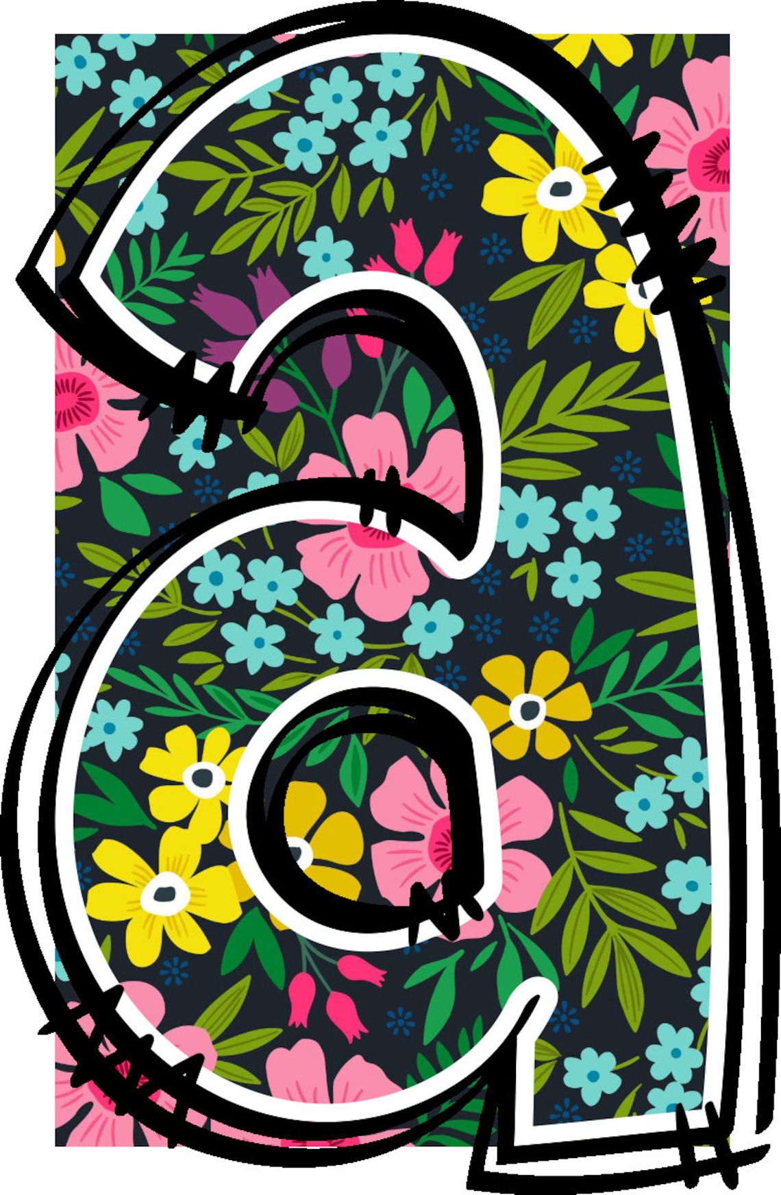 Retro Flower Alphabet Doodle Font Letters Floral Numbers PNG Font ...
