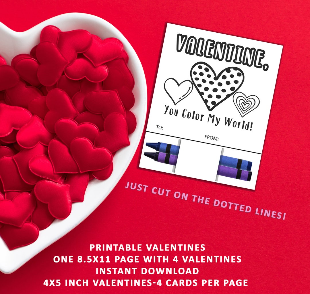 You Color My World Valentines, Printable Valentines Cards, Valentines ...