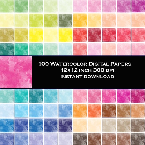 100 Watercolor Texture Digital Papers Commercial Use Instant - Etsy