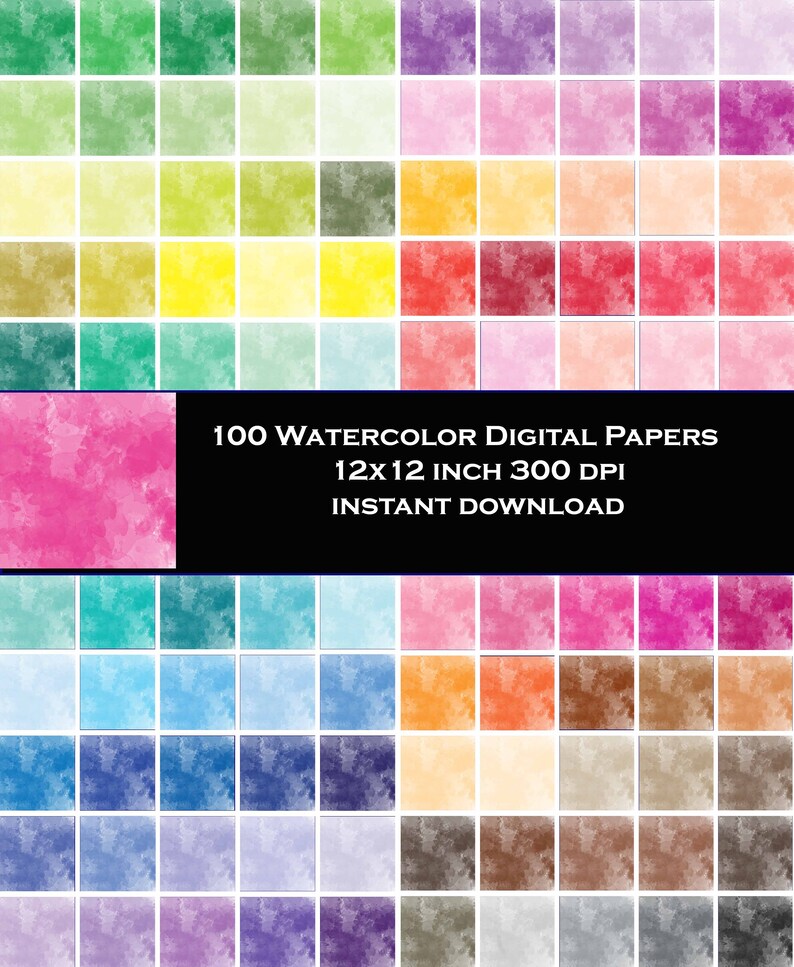 100 Watercolor Texture Digital Papers Commercial Use Instant - Etsy