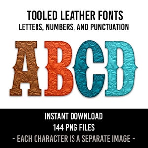 Tooled Leather Alphabets Doodle Font Letters Western Numbers PNG Font ...