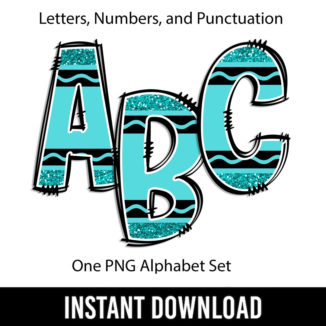 Light Blue Crayon Alphabet Doodle Font Letters Crayons Classroom Decor ...