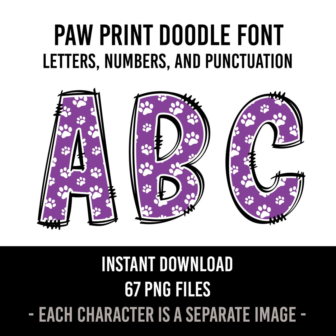 Purple Paw Print Alphabet Doodle Font Letters Dog Numbers Puppy ...