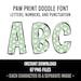 Green Paw Print Alphabet Doodle Font Letters Dog Numbers Puppy ...