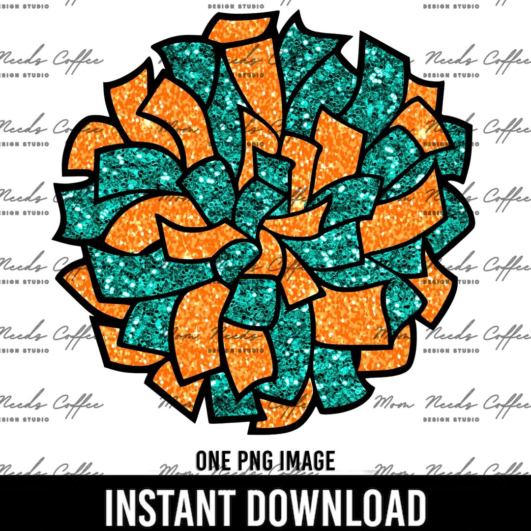 Cheer Teal and Orange Pom Pom Clipart, Gameday Sublimation, Cut and ...