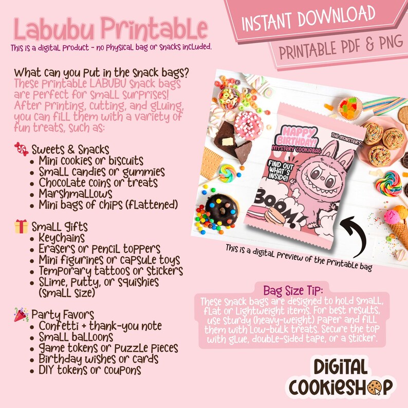 Labubu Printable Chip Bag – Cookie, Snack or Treat Bag Template ...