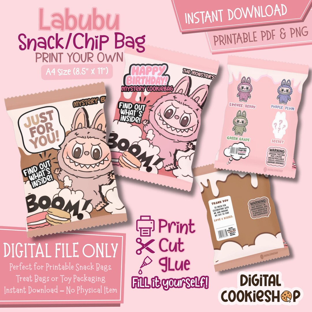 Labubu Printable Chip Bag – Cookie, Snack or Treat Bag Template ...