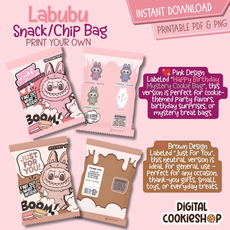 Labubu Printable Chip Bag – Cookie, Snack or Treat Bag Template ...