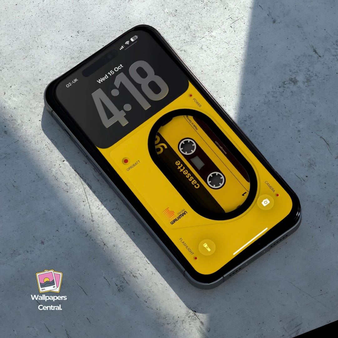 Light Yellow Retro Cassette Walkman: Blue Tape Deck 4K iPhone Wallpaper ...