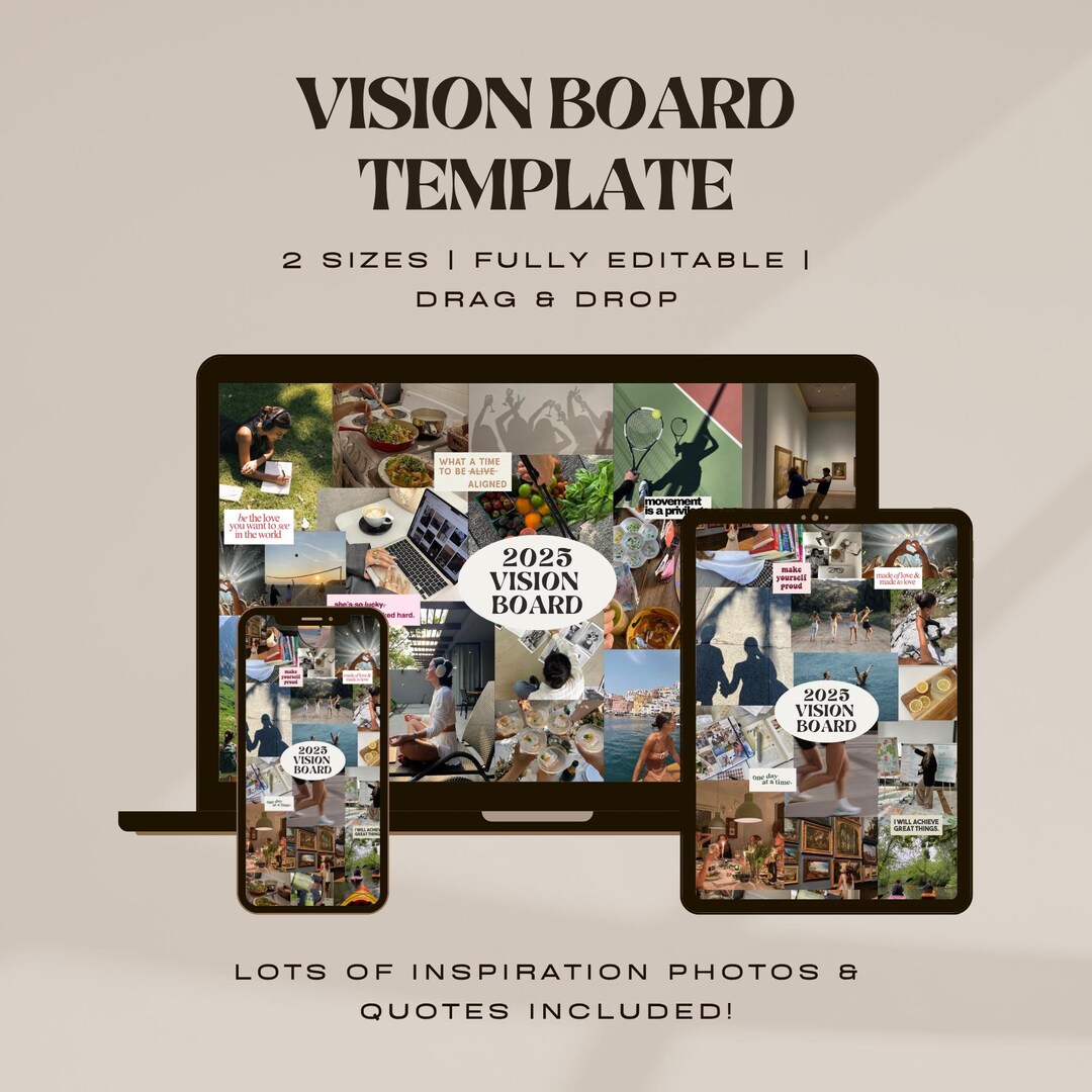 2025 Aesthetic Vision Board Template Kit | Editable, Customisable ...