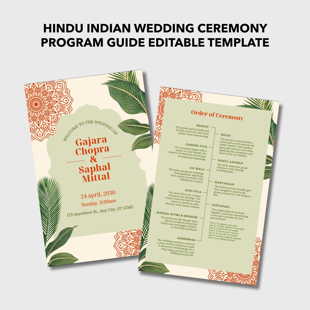 Custom Editable Modern Indian Wedding Program Template | Tamil Hindu ...