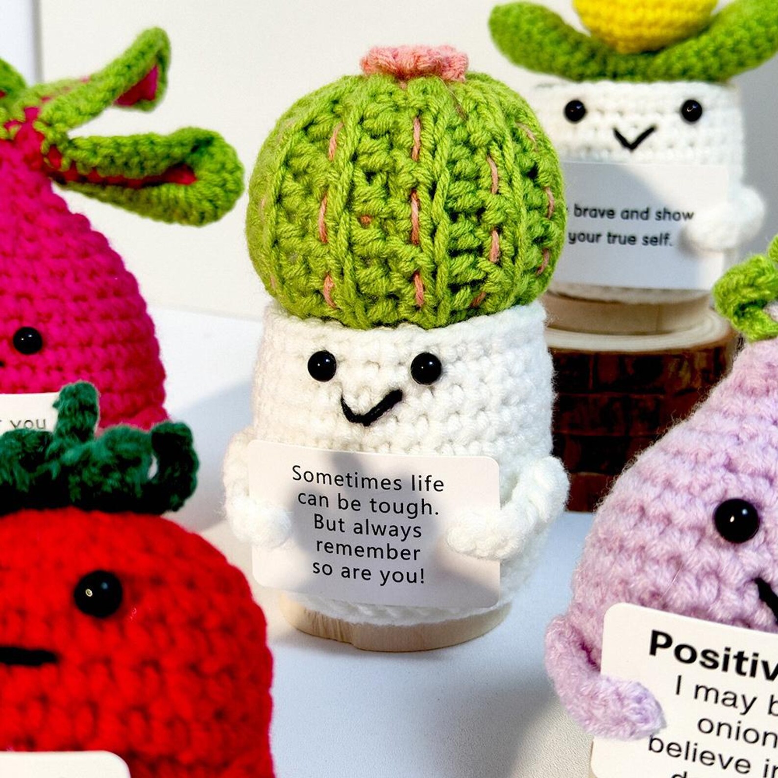 Positive Crochet Vegetables and Fruits, Crochet Desk Buddy, Emotional ...