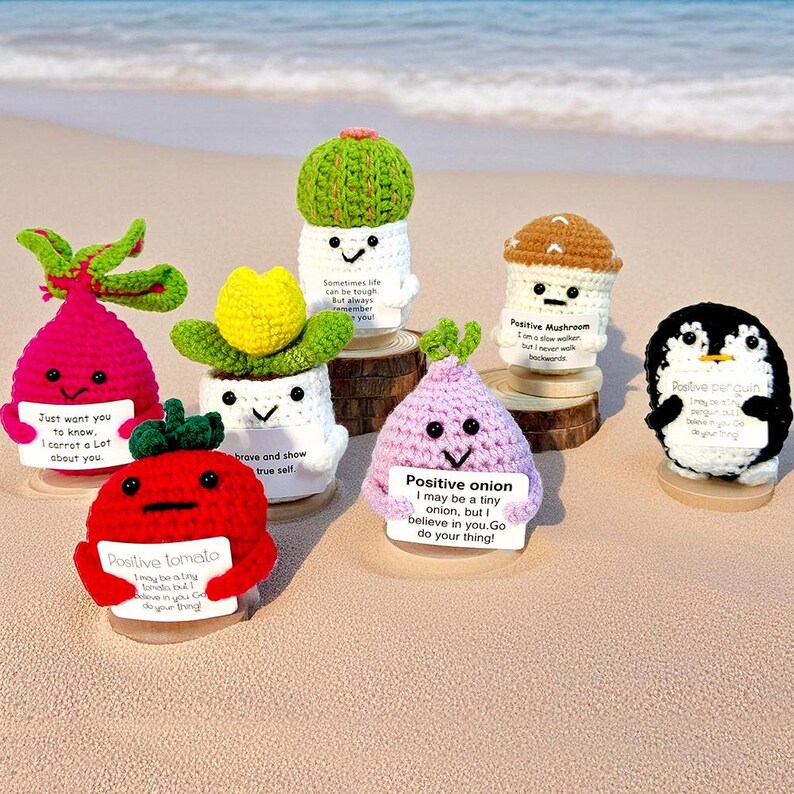 Positive Crochet Vegetables and Fruits, Crochet Desk Buddy, Emotional ...