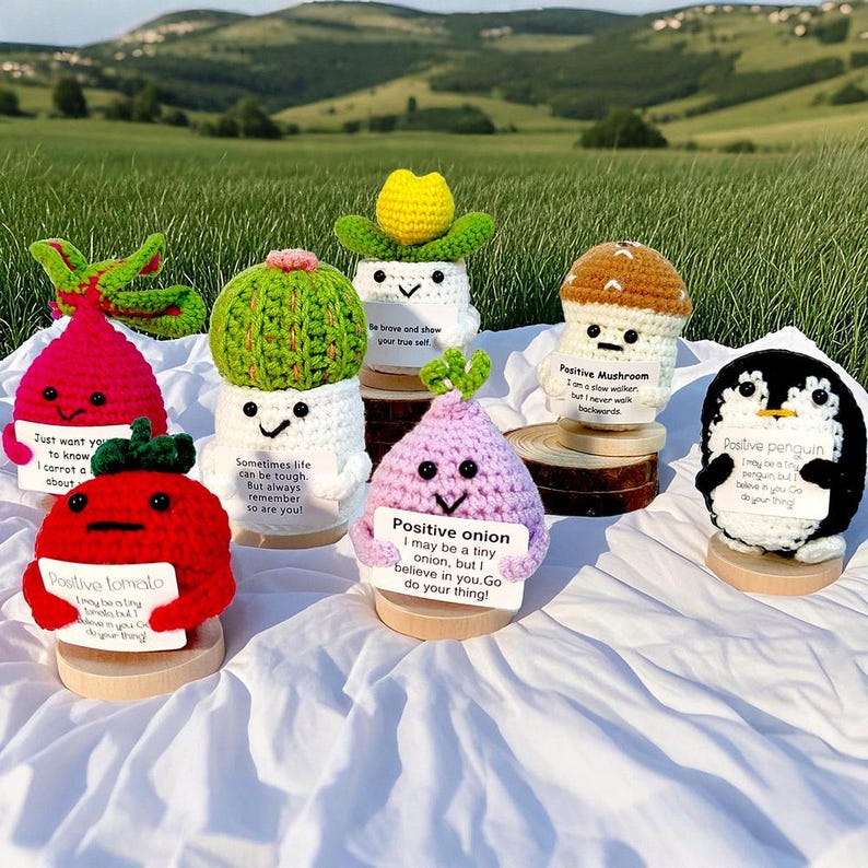 Positive Crochet Vegetables and Fruits, Crochet Desk Buddy, Emotional ...