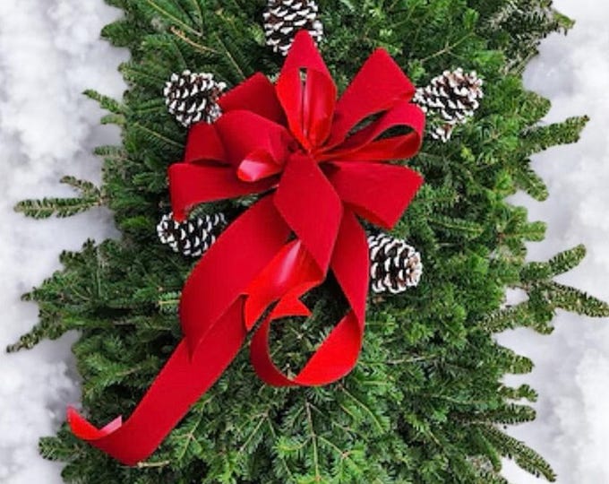 Artificial Grave Blanket With Red Bow | Christmas Memorial Decoration ...