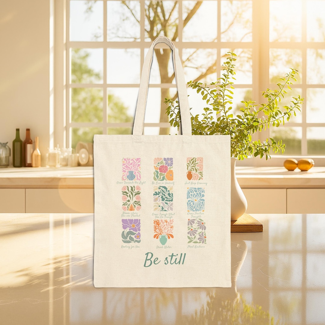 Be Still Floral Canvas Tote Bag: Inspirational Christian Art - Etsy