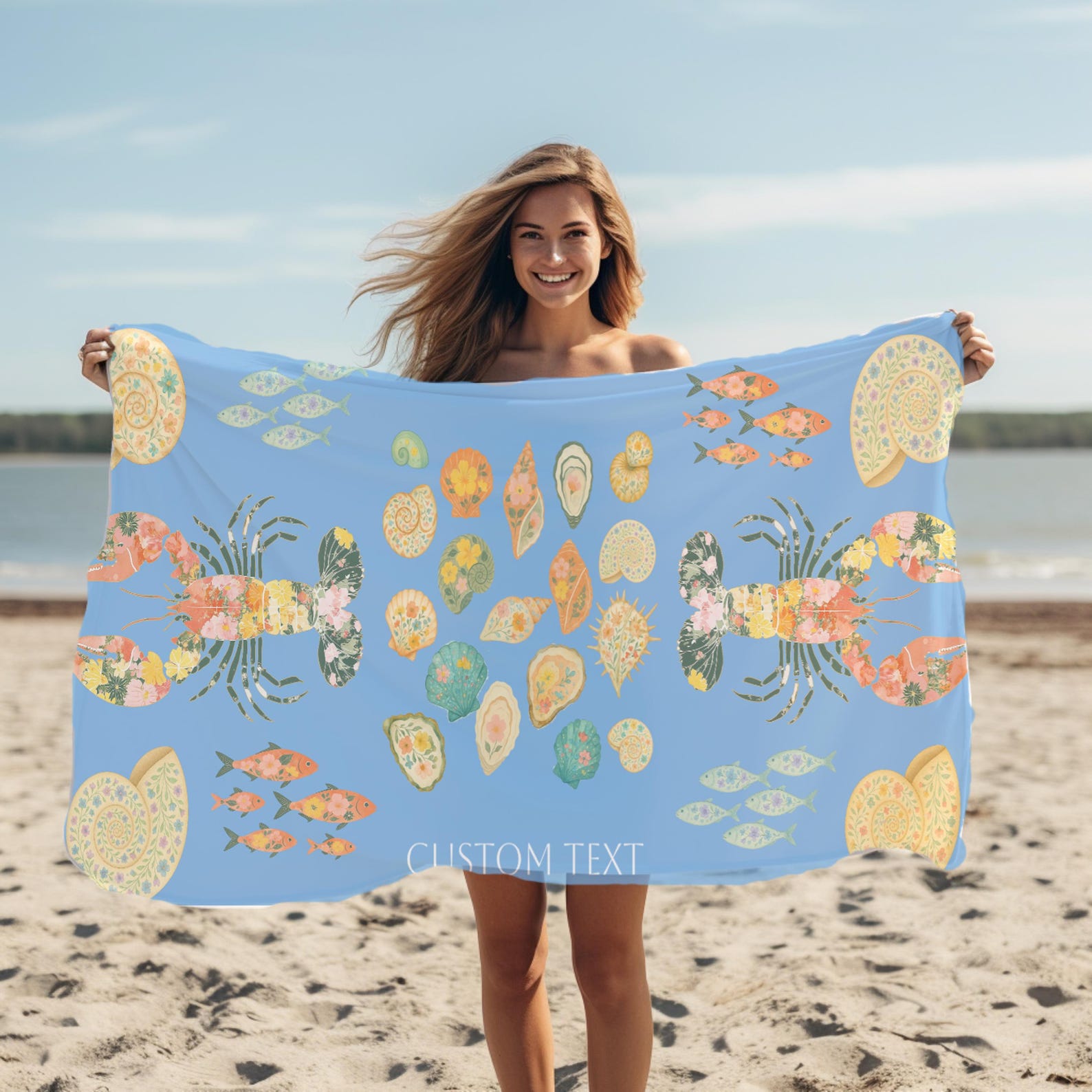Vibrant Coastal Design Beach Towel, Summer Fun Towel, Custom Text Pool ...