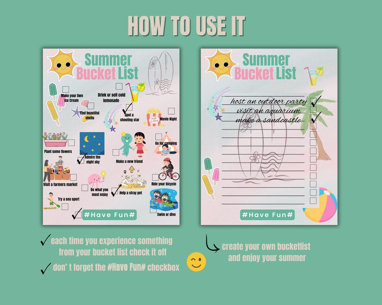 Kids Summer Bucket List | Fun Bucket List | Kids to Do List | Visual ...