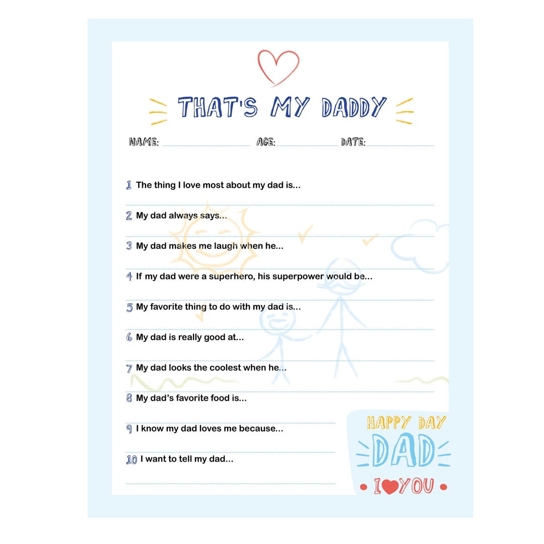 Printable Father's Day Gift – "all About My Dad" Questionnaire PDF ...