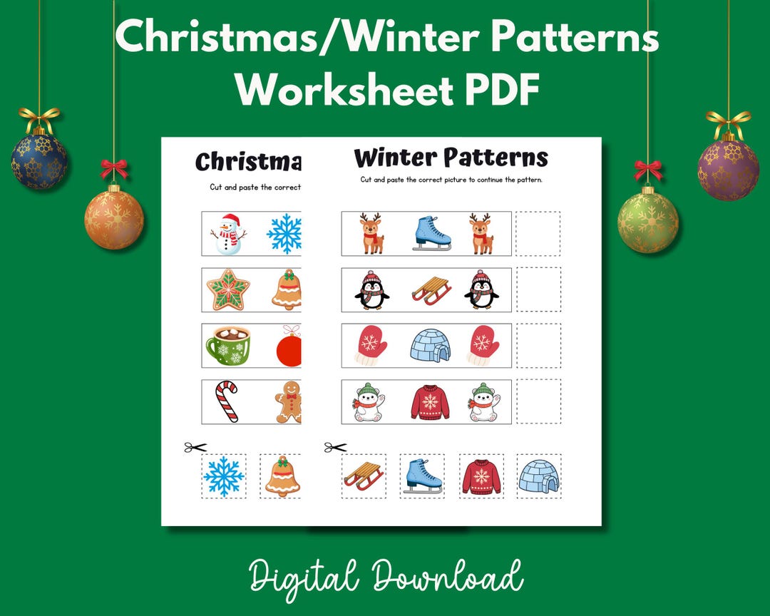 Christmas Pattern Worksheets, Cut & Paste Sequencing, Preschool ...