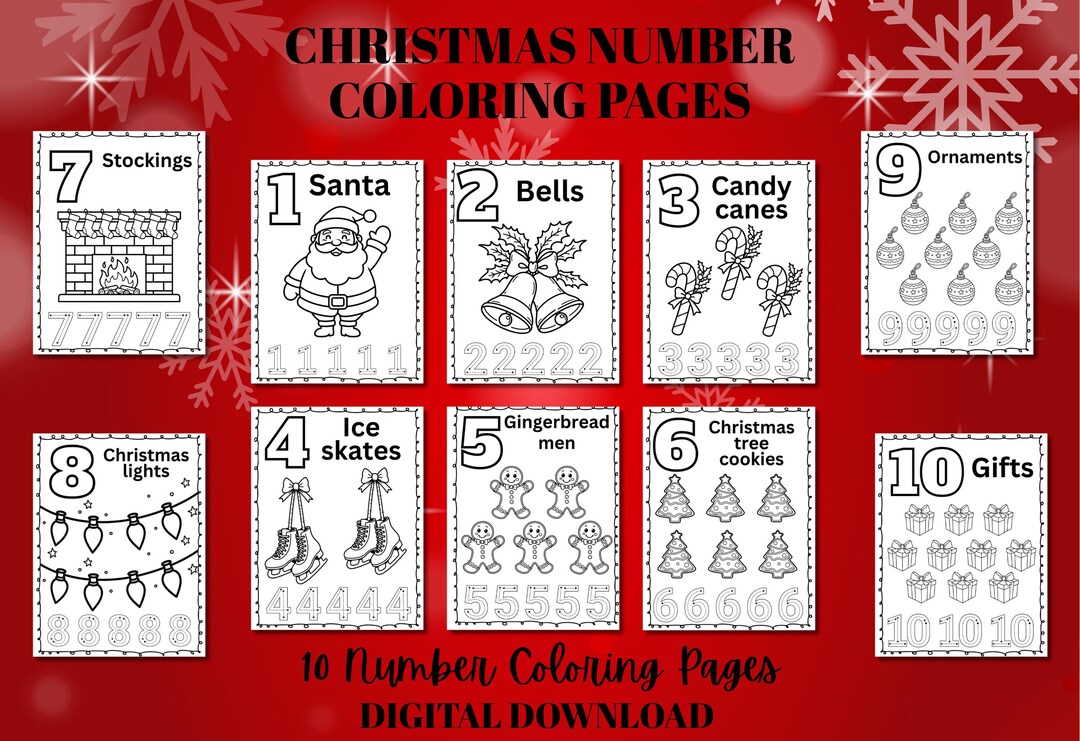 Christmas Numbers Coloring Pages, 1-10 Counting Worksheets, Number ...
