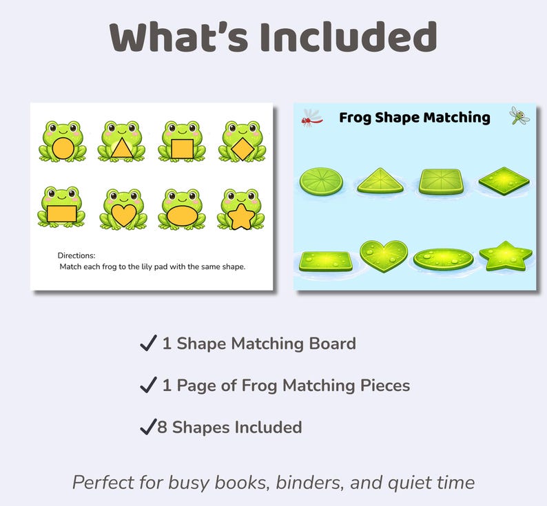 Frog Shape Matching Busy Book Activity | Preschool Shape Recognition ...