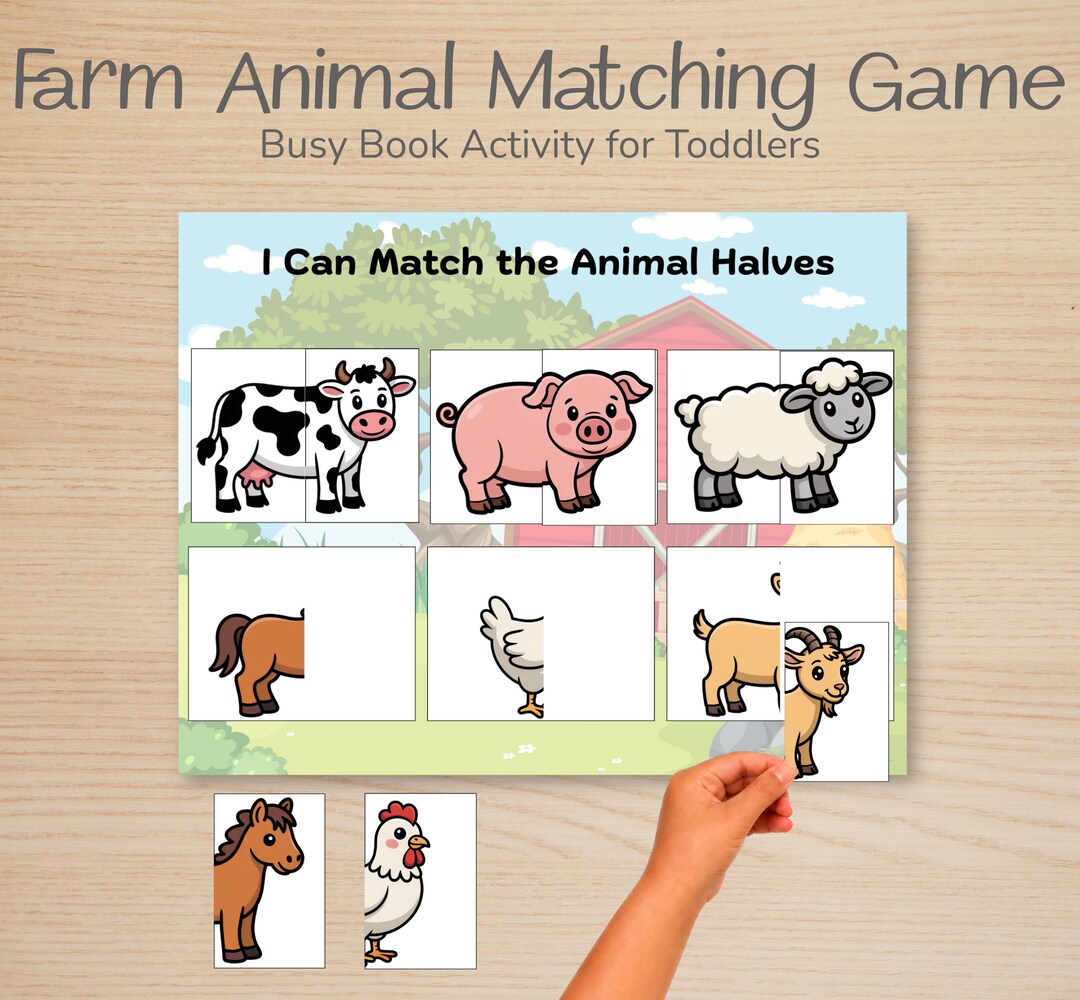 Farm Animal Matching Game Printable | Busy Book Toddler Activity | Cut ...